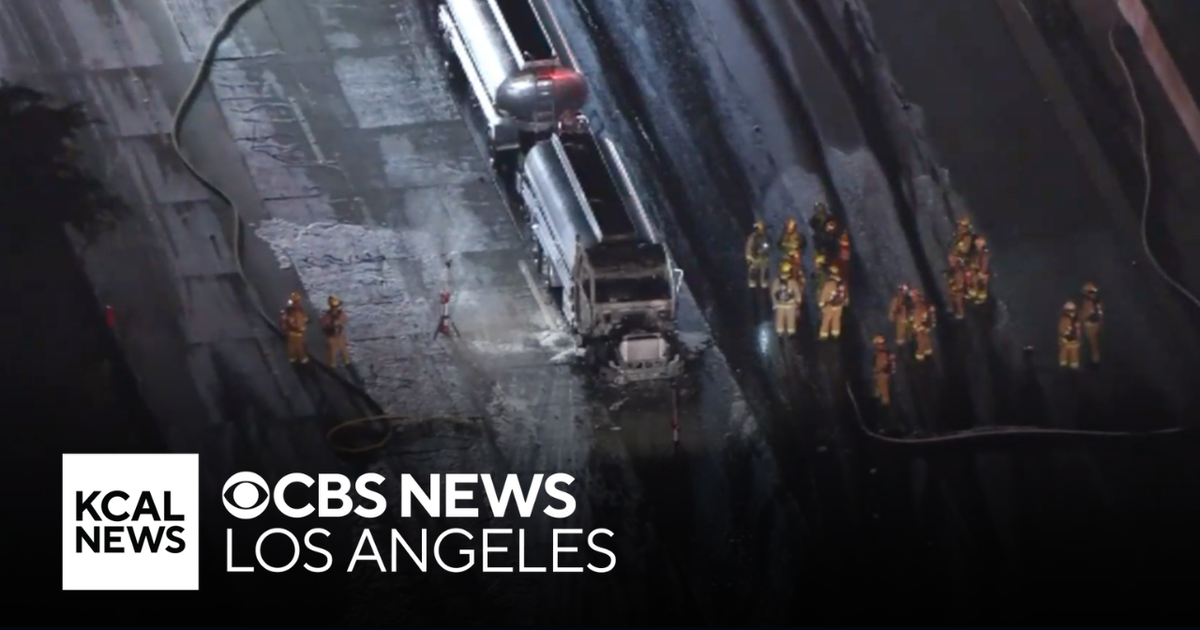 Big rig carrying gasoline catches fire on 405 Freeway - CBS Los Angeles