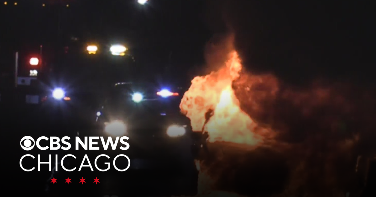 Car becomes engulfed in flames on Bishop Ford Freeway - CBS Chicago