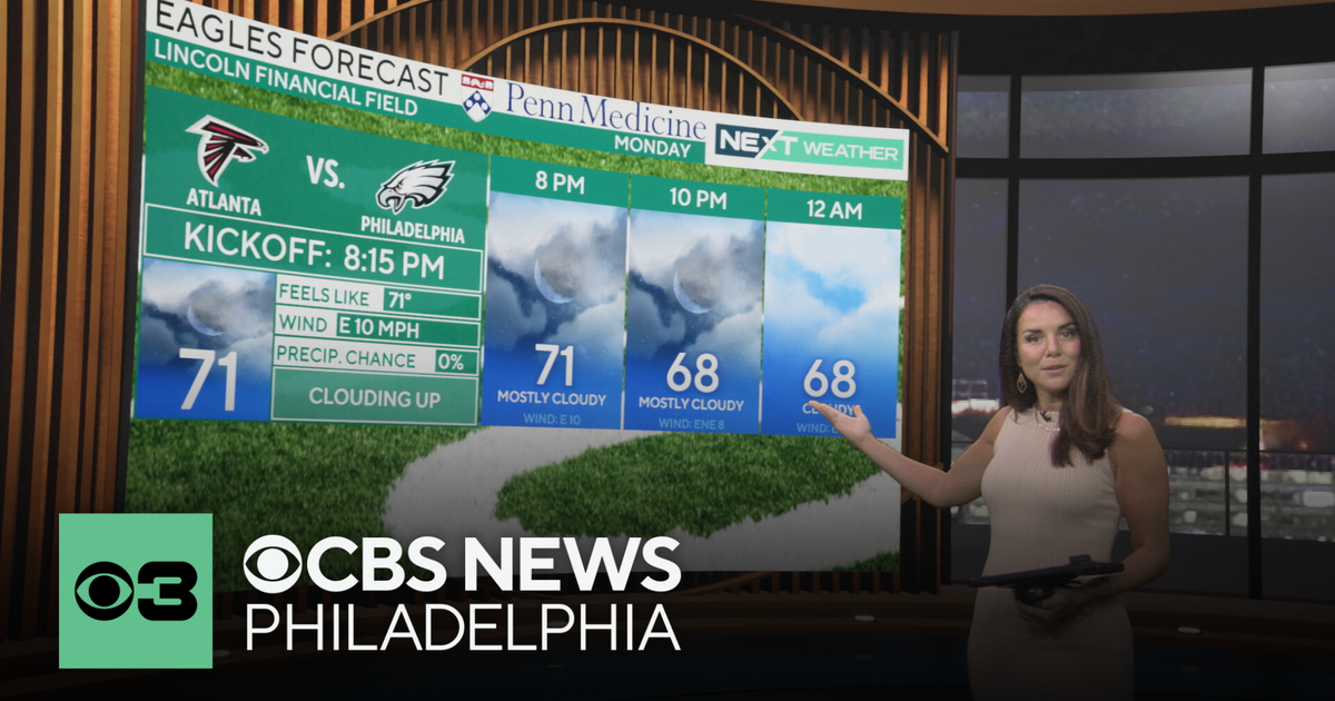 Cooler weather around Philadelphia Monday, clouds and temps in the 70s for the Eagles' home ...