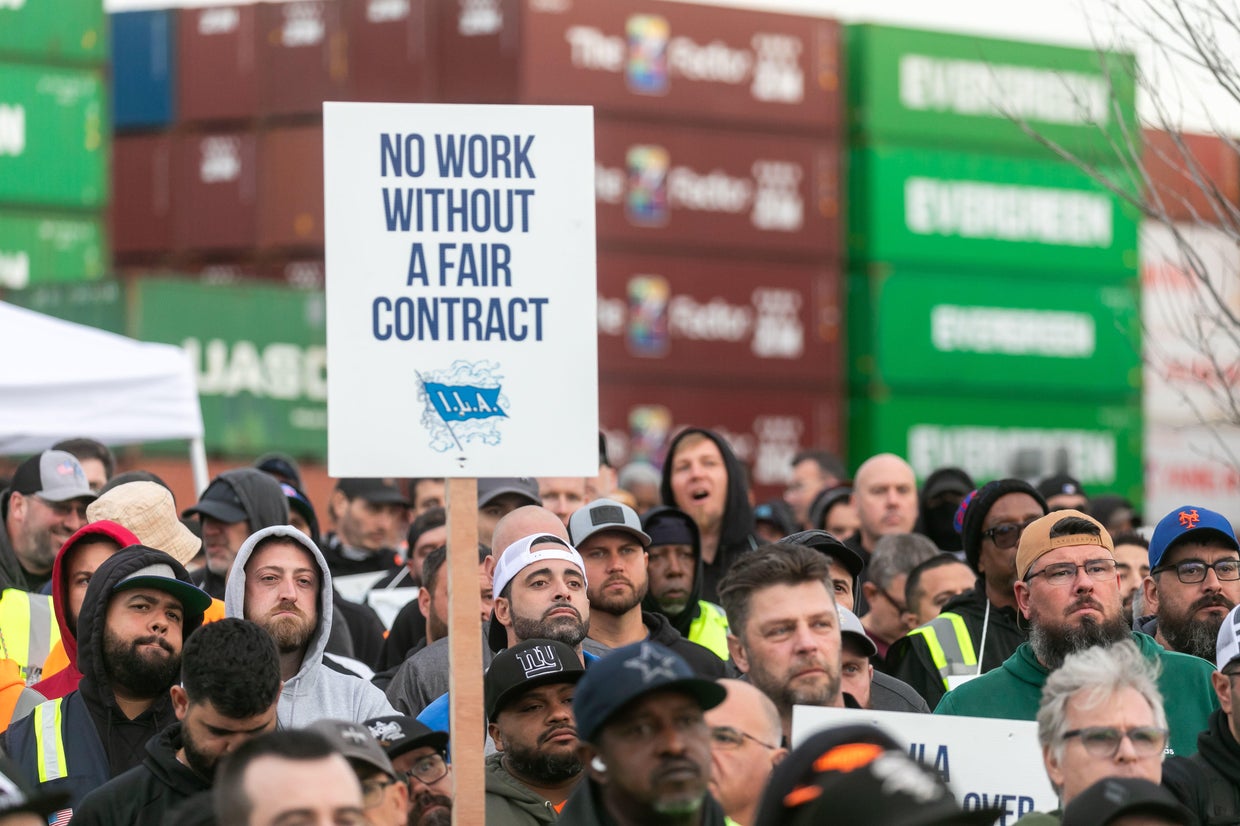 Picket lines form as port strike begins for thousands of New York and ...