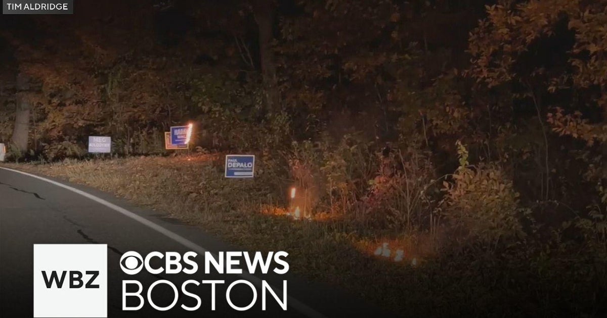 Political signs set on fire in Sterling - CBS Boston