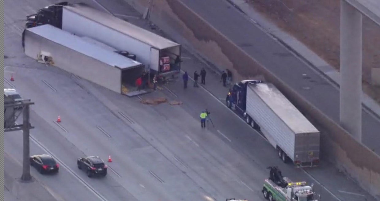 An overturned big rig impacts traffic on the eastbound 10 Freeway in ...