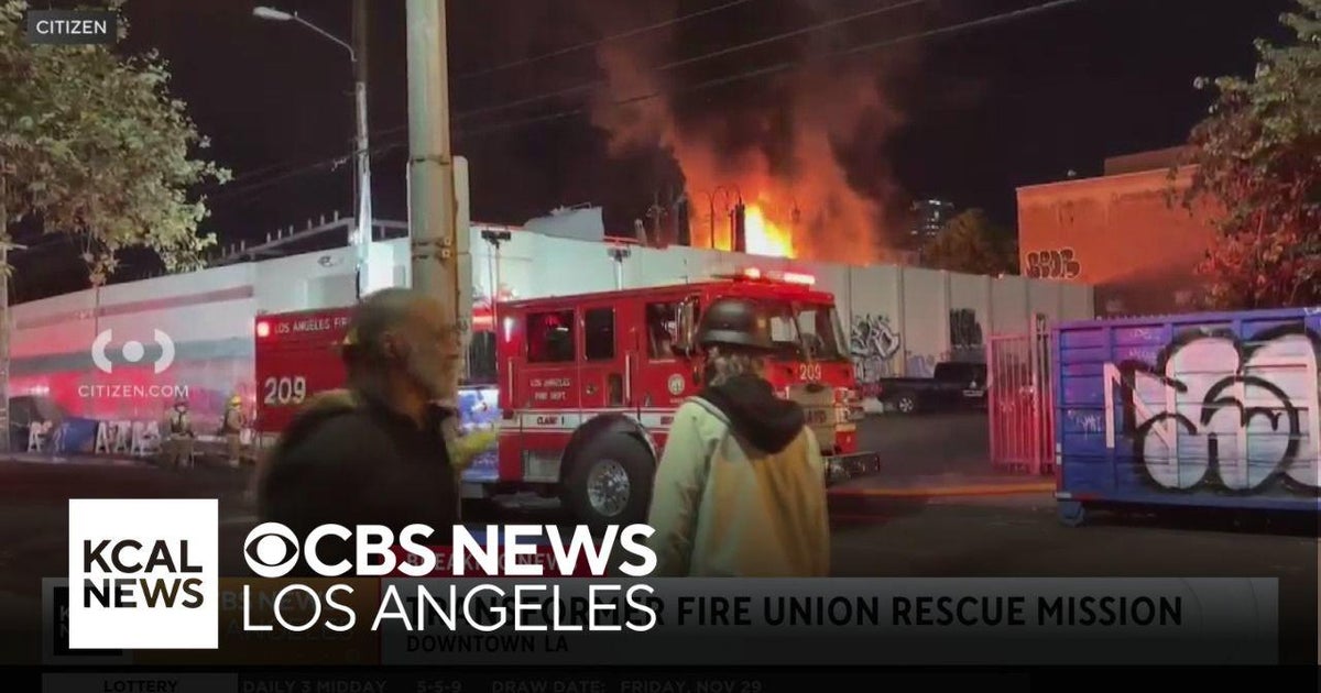 Fire burning near Rescue Mission in downtown LA - CBS Los Angeles
