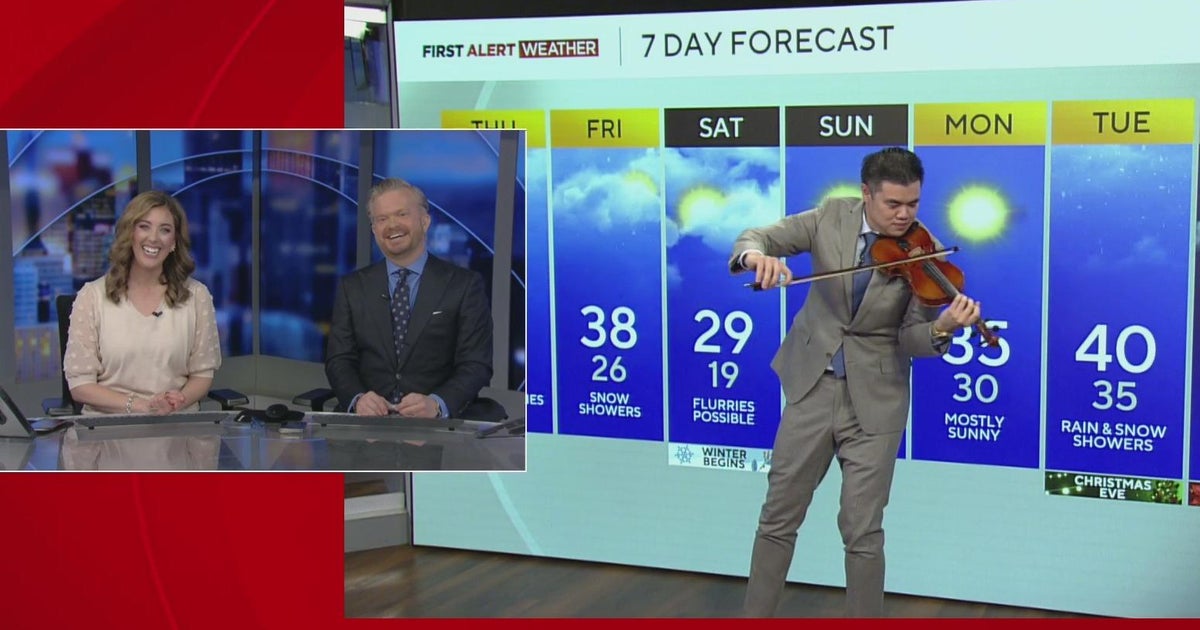 KDKA-TV Meteorologist Carl Lam plays the violin during his forecast ...