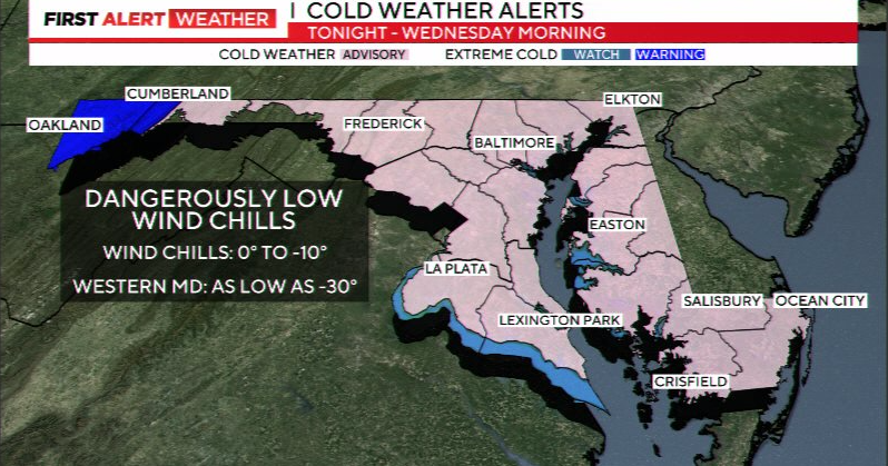 Maryland Weather: Coldest wind chills of the week expected overnight ...