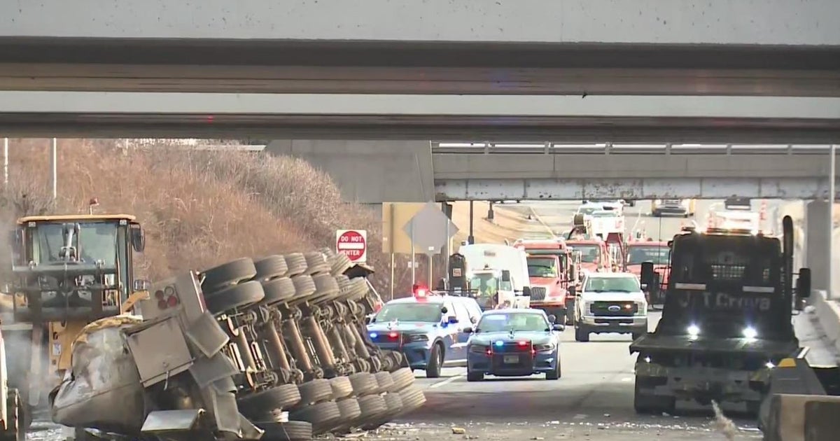 Semi tips over at I-94 exit to Merriman Road - CBS Detroit