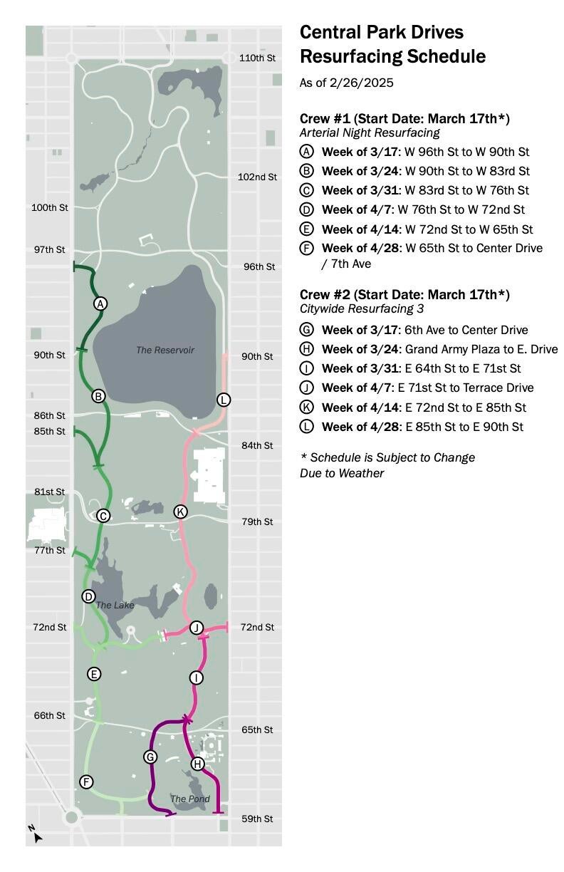 Milling, repaving of Central Park roadways now underway. Map shows where to expect construction ...