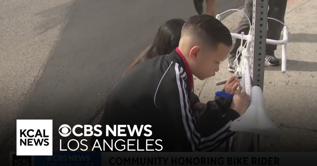 Family honors loved one killed during crash in Exposition Park with "Ghost Bike" - CBS Los Angeles