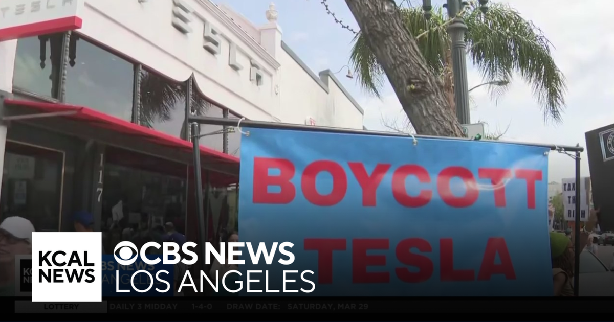 Protests continue outside of SoCal Tesla locations - CBS Los Angeles