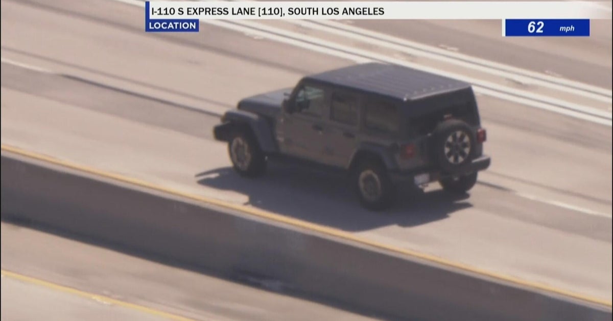 Stolen Jeep driver surrenders after police pursuit through South LA - CBS Los Angeles