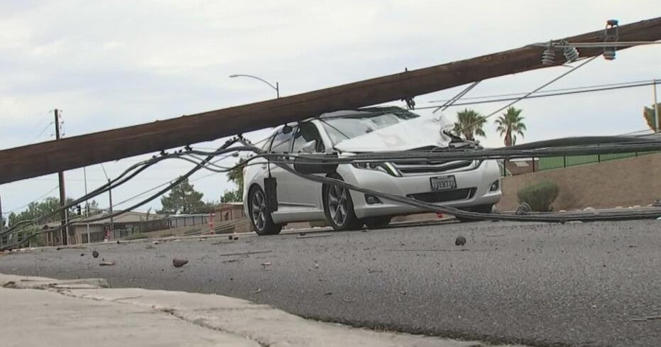 Caught on camera: Power poles fall on cars during dust storm in Las ...