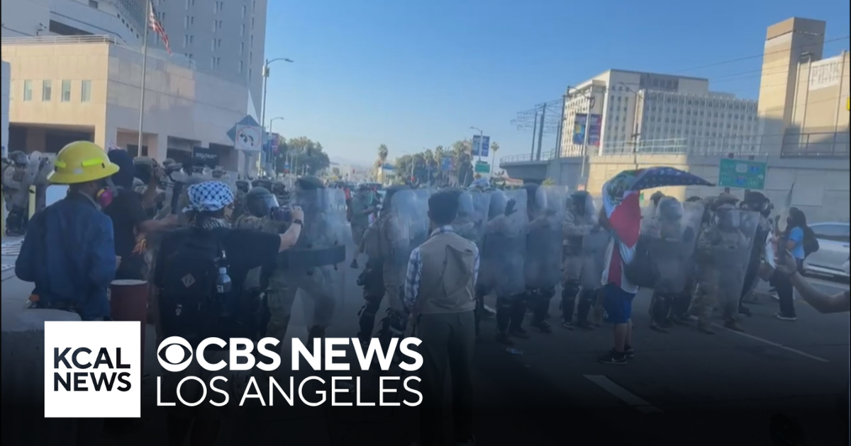 ICE protesters demonstrate outside downtown LA federal building - CBS ...