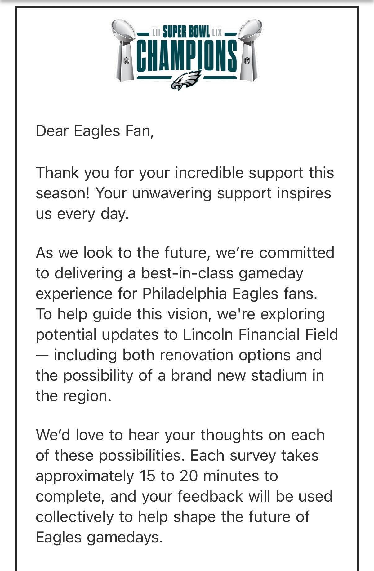 Eagles email survey to fans about new stadium, renovations at Lincoln ...