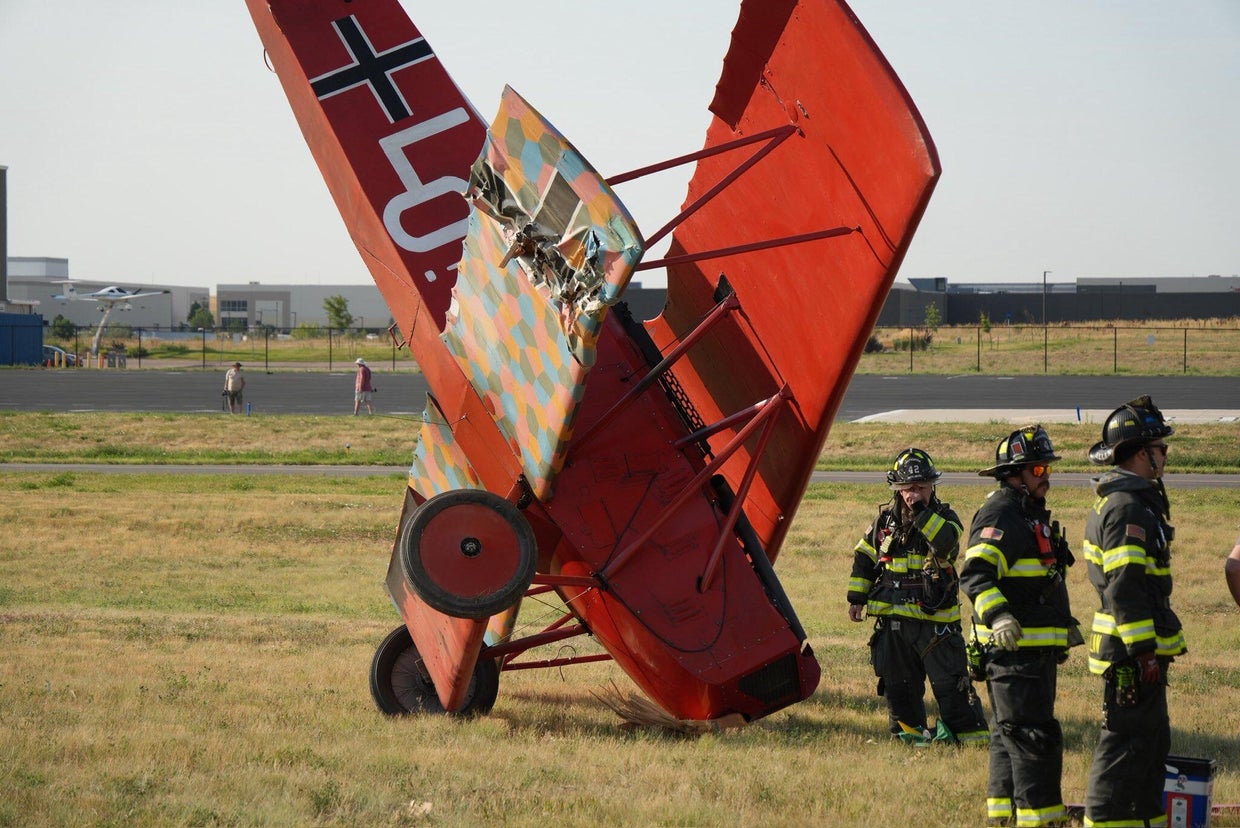 Single-engine biplane lands on nose after leaving runway in Colorado ...