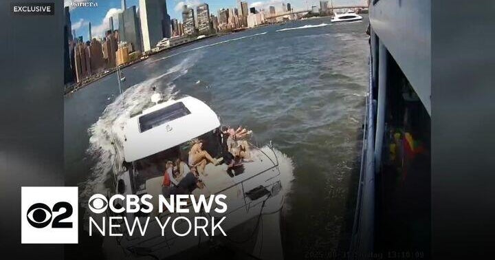 Exclusive video shows 2 boats collide on the East River - CBS New York