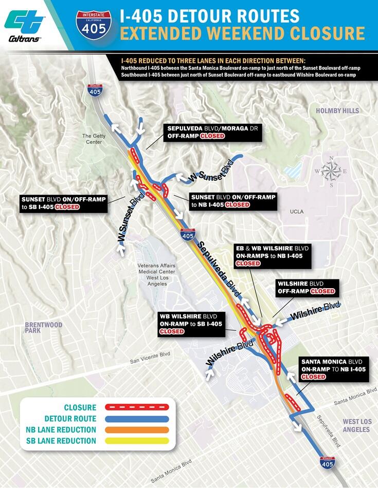 Repaving project partially closing 405 Freeway in the Sepulveda Pass ...