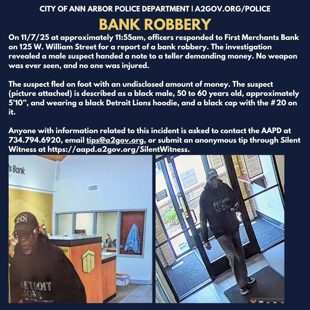 Ann Arbor police investigating robbery at First Merchants Bank - CBS ...