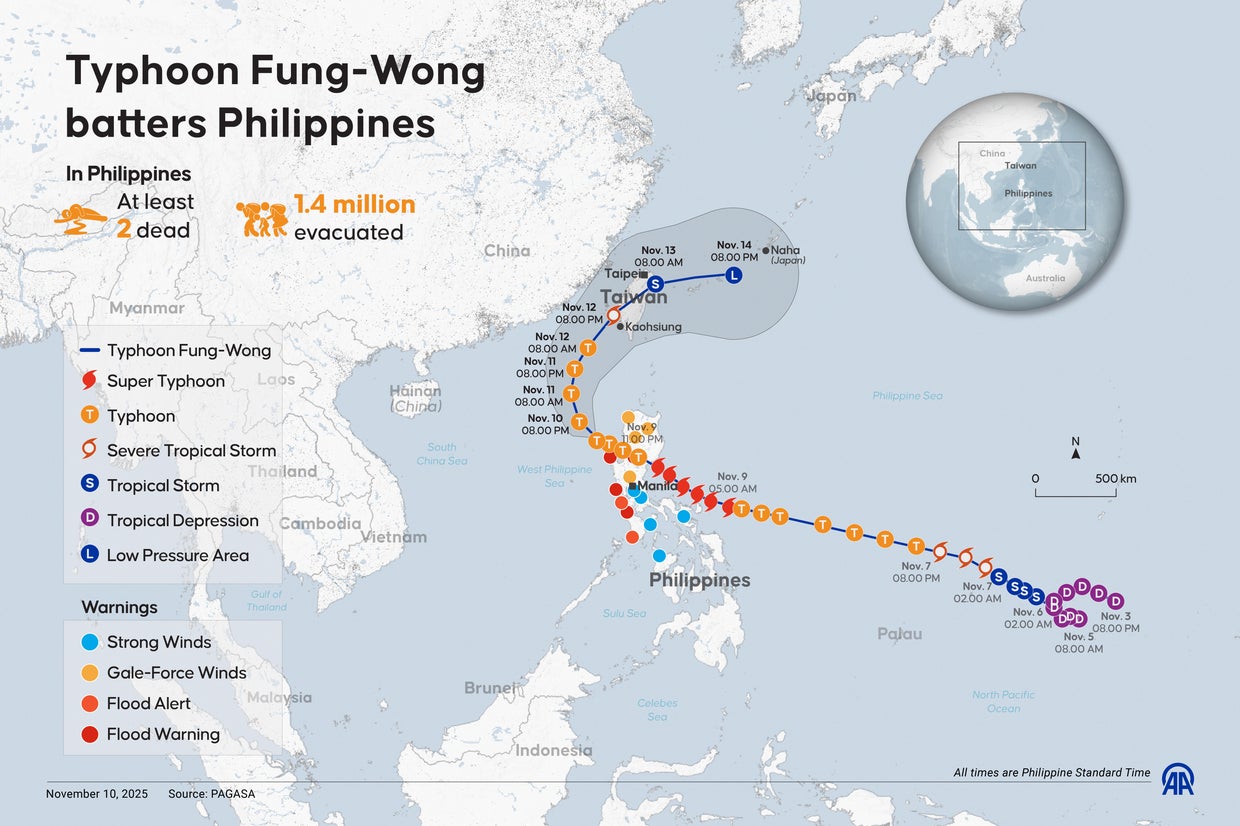Typhoon Fung-wong kills at least 6 in Philippines, continues on path ...
