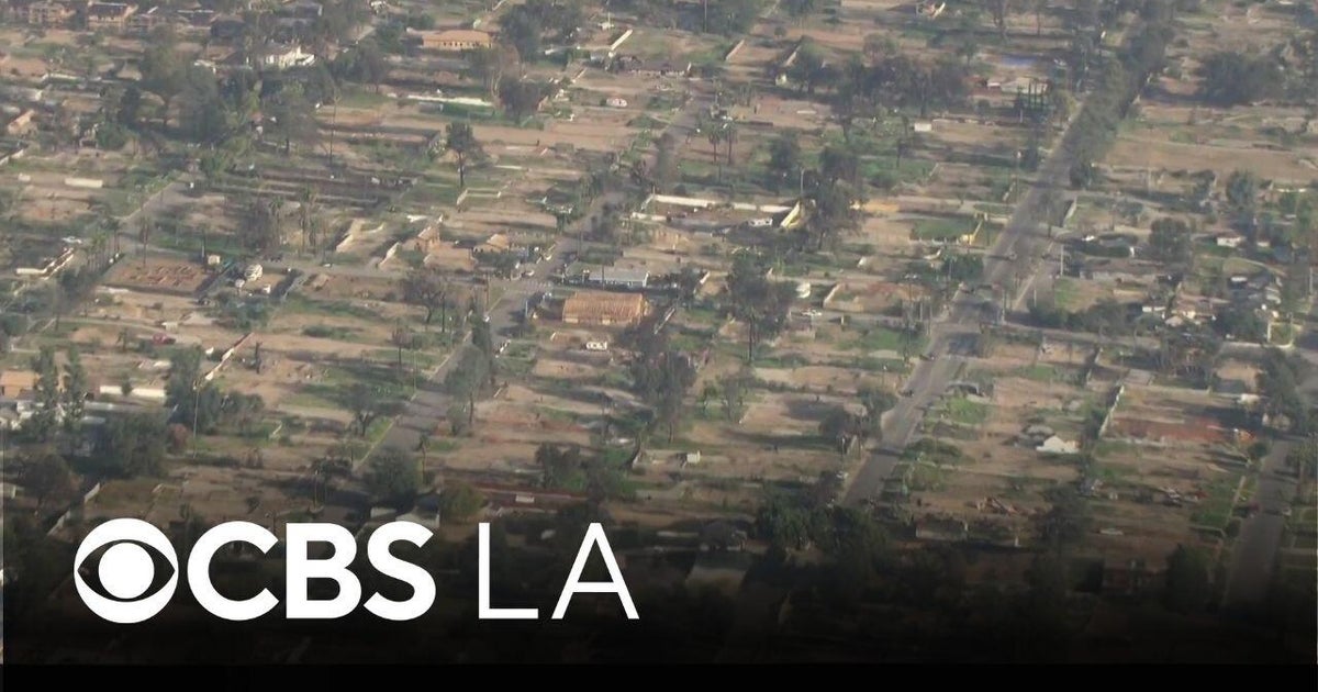 An aerial view of the rebuilding progress in the Eaton Fire burn scar ...