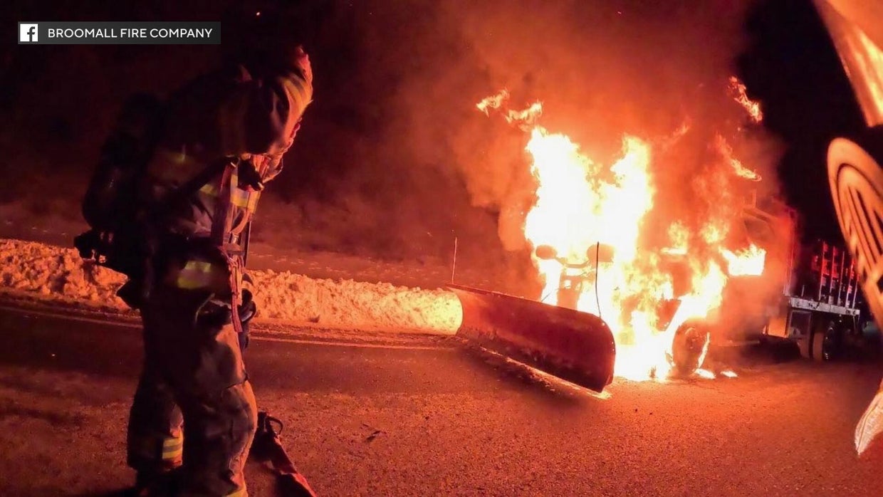 Video shows snowplow truck on fire on Pennsylvania interstate after ...