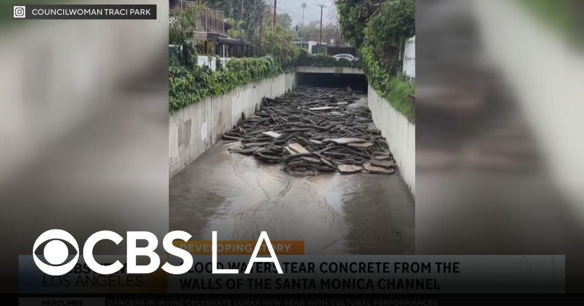 Rushing stormwater rips concrete from the Santa Monica Channel walls ...