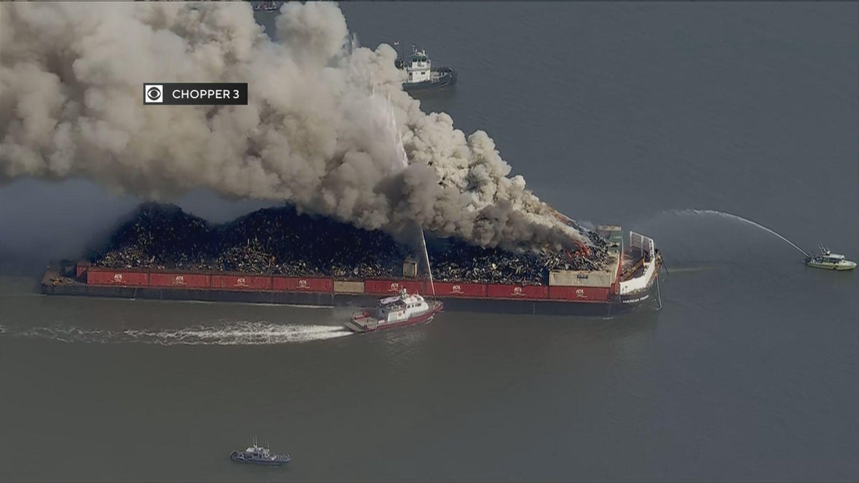 Delaware Bay barge fire brought under control after being towed to New ...
