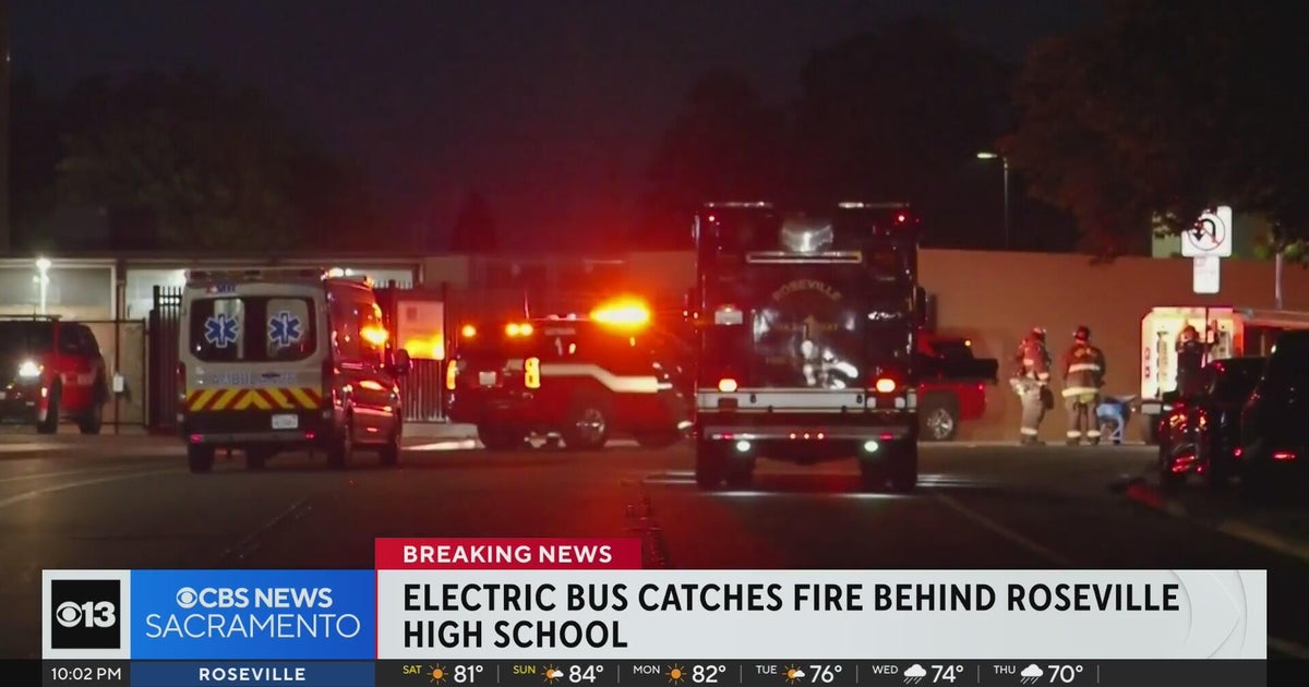 Electric school bus catches fire behing Roseville High - CBS Sacramento